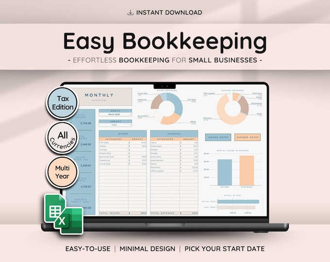 Business Bookkeeping Template Google Sheets Excel Sales Tracker Tax ...