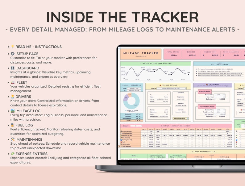 Vehicle & Mileage Tracker Log With Expenses, Fuel, Maintenance Tracker ...
