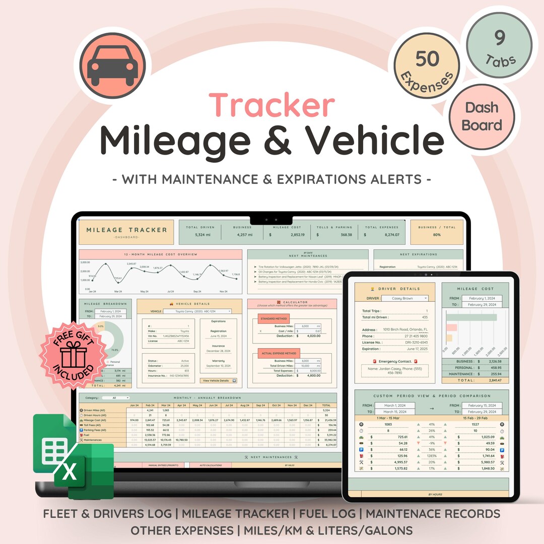 Vehicle & Mileage Tracker Log With Expenses, Fuel, Maintenance Tracker ...