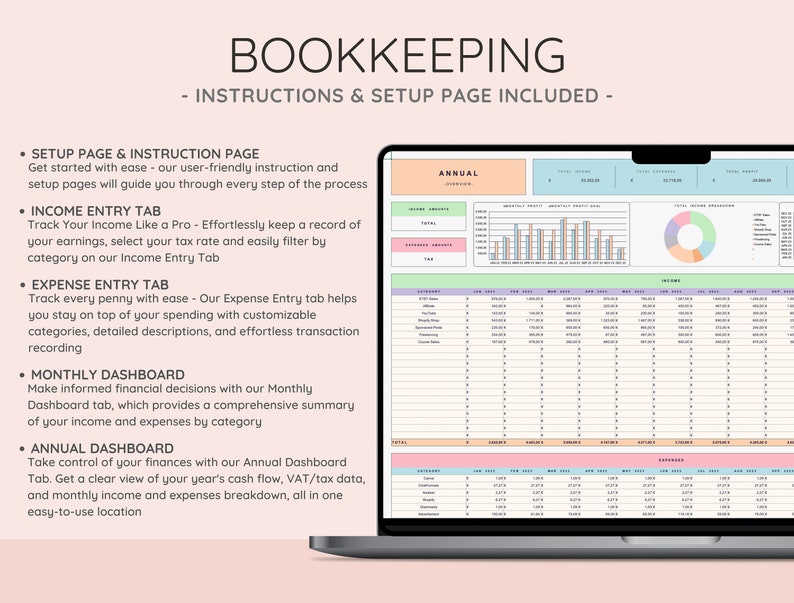 Easy Bookkeeping Template Google Sheets Excel Small Business Accounting ...
