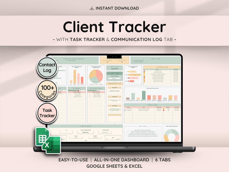 Client Tracker & Management Spreadsheet for Small Businesses W/ Task ...