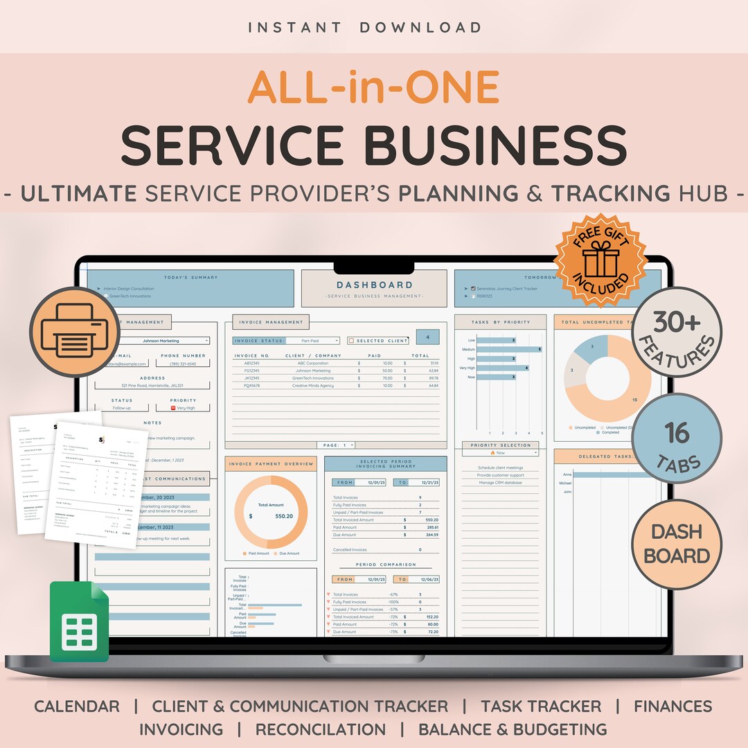 Small Business CRM Dashboard Bookkeeping Tracker W/ Task & Invoice ...