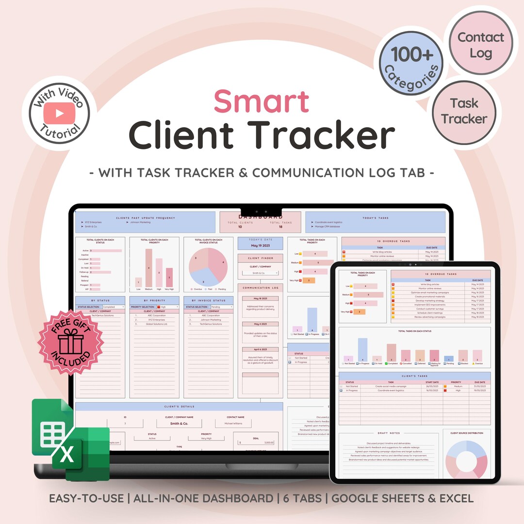 Client & Task Tracker Business Planner Spreadsheet | Communication Log ...