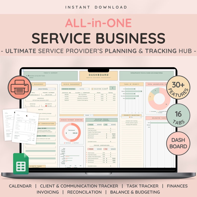 Small Business CRM Dashboard Bookkeeping Tracker W/ Task & Invoice ...