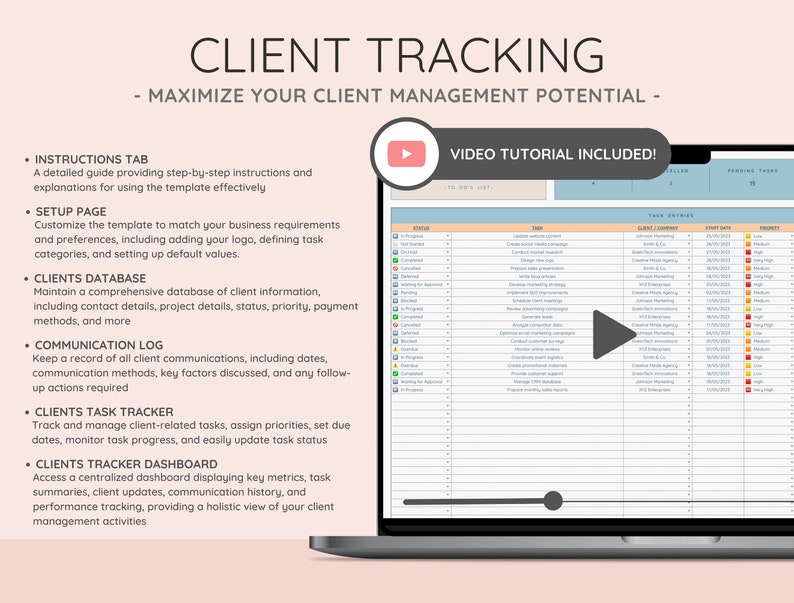 Client & Task Tracker Small Business Spreadsheet Template for Client ...