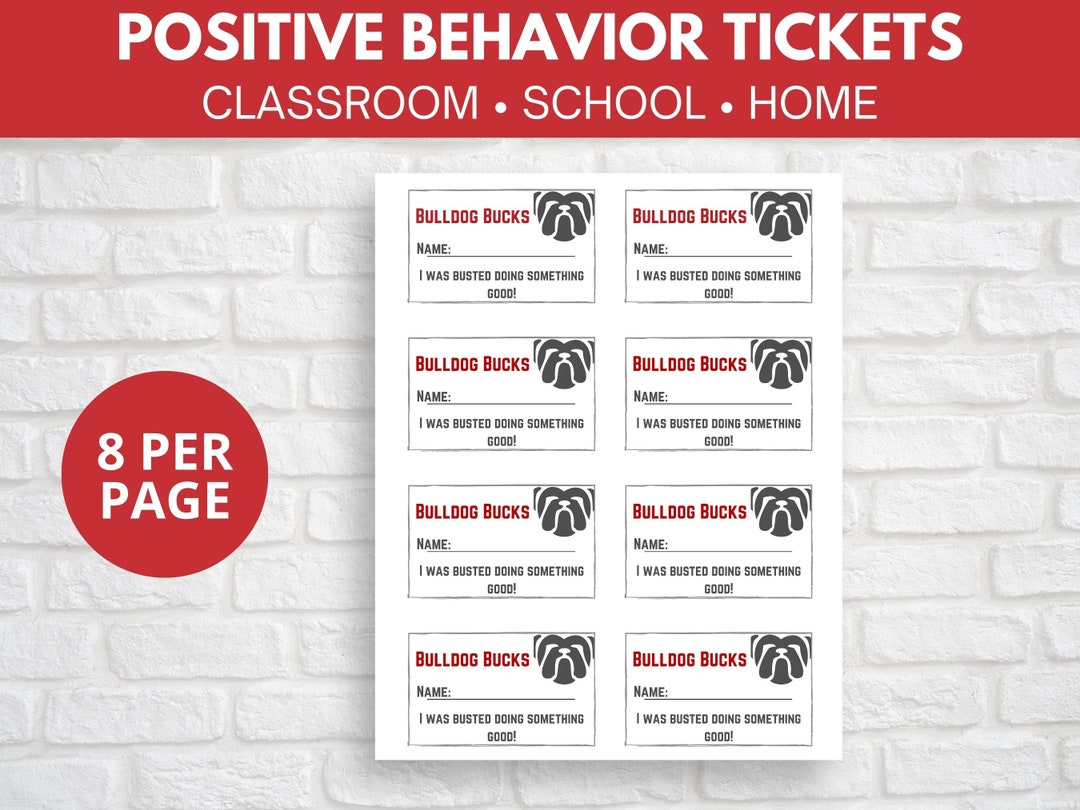 Kids Positive Behavior Tickets Bulldog Classroom Printable PDF - Etsy