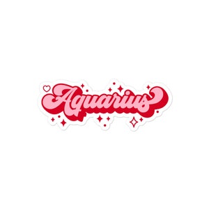 Groovy Aquarius Zodiac Sticker in Pink and Red, Astrology Sticker ...