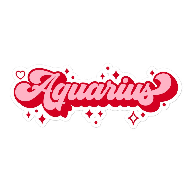Groovy Aquarius Zodiac Sticker in Pink and Red, Astrology Sticker ...