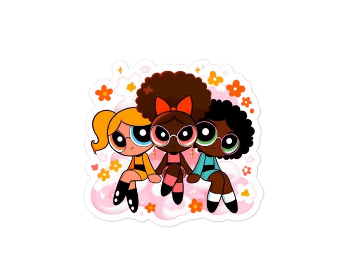 Multi Cultural Power Puff Girl Sticker, Cartoon Laptop Decal, Diverse ...