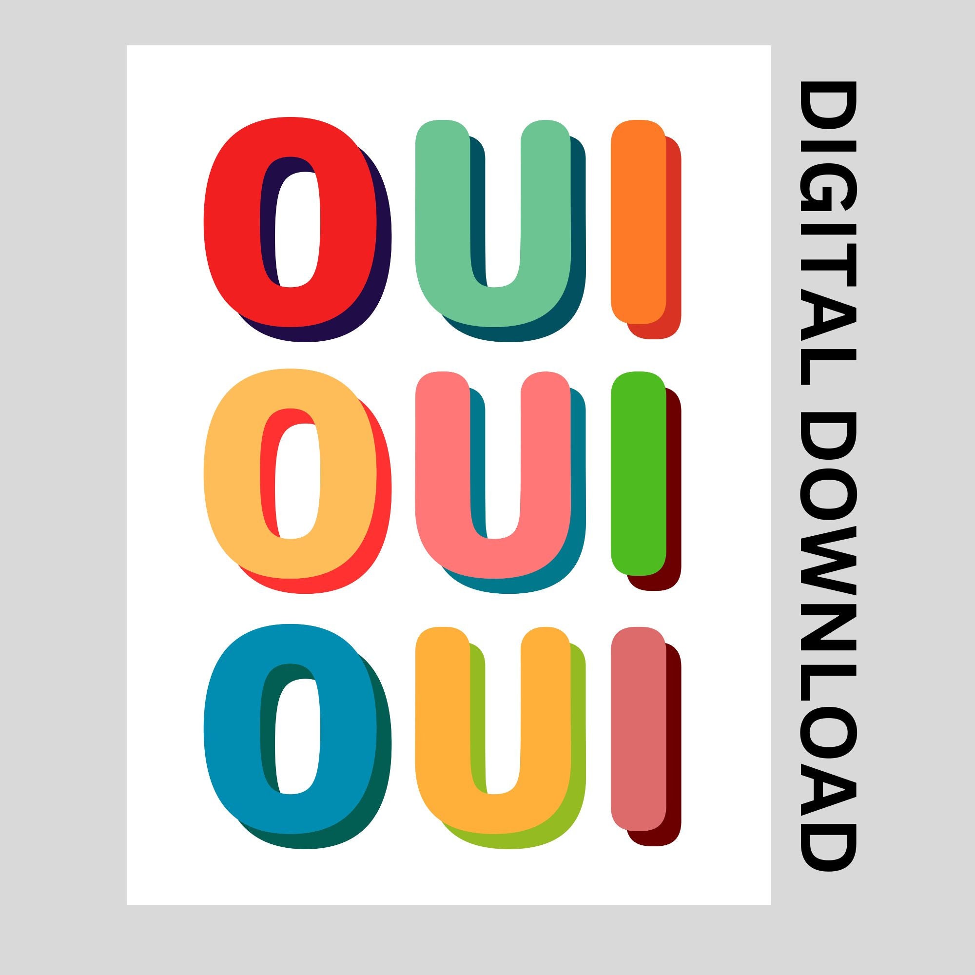 OUI OUI OUI Digital Download, Printable Art, Colorful Flirty Printable ...