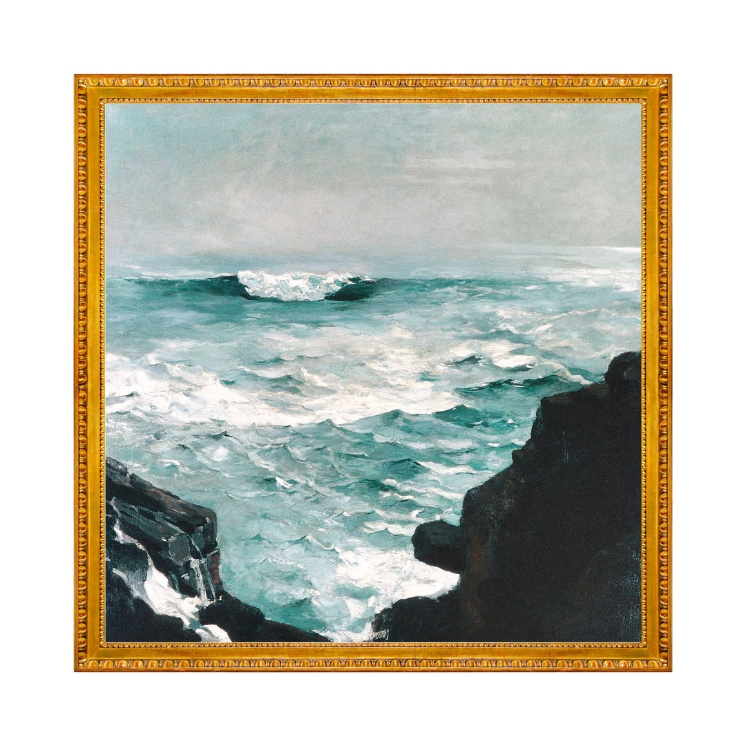 Vintage Ocean Oil Painting Wall Art, Digital Download of Moody Sea ...