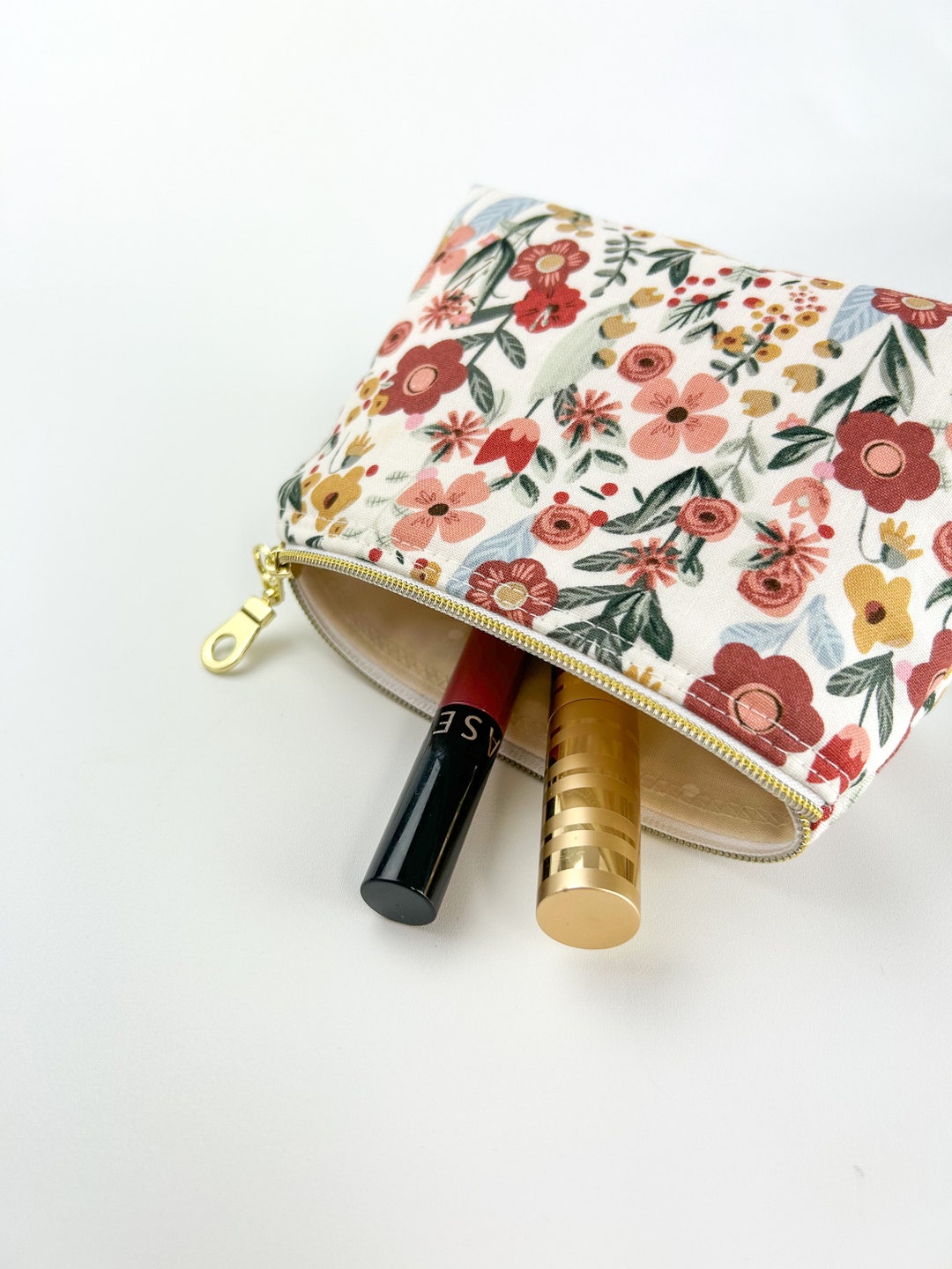 Handmade Autumn Flower Cosmetic Bags, Small and Large Makeup Zipper ...