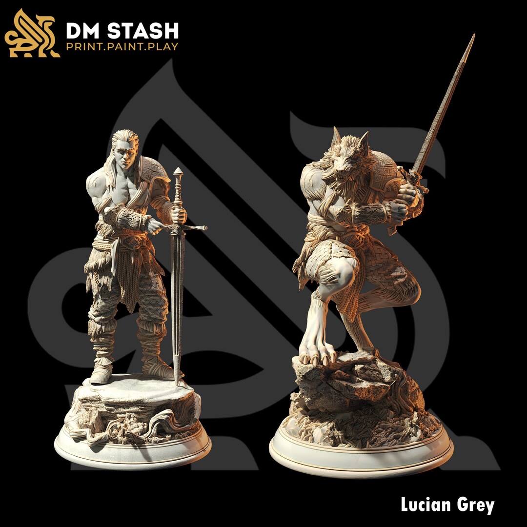 Lucian Grey Werewolf Miniature: Resin Print, DM Stash Model (32mm/75mm ...