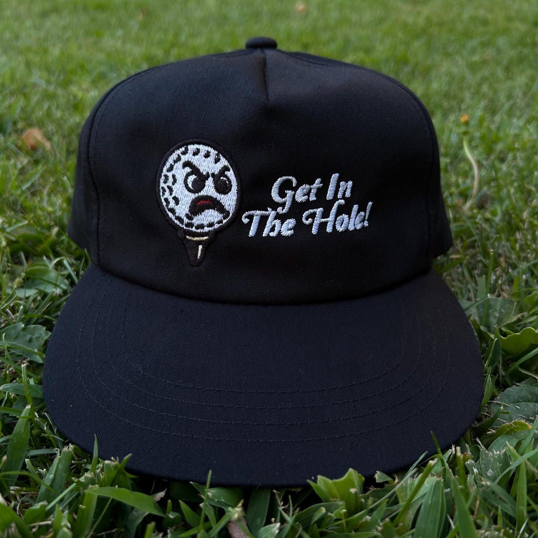 Black Golf Hat - Angry Golf Ball Embroidery - “get in the Hole!” Funny ...