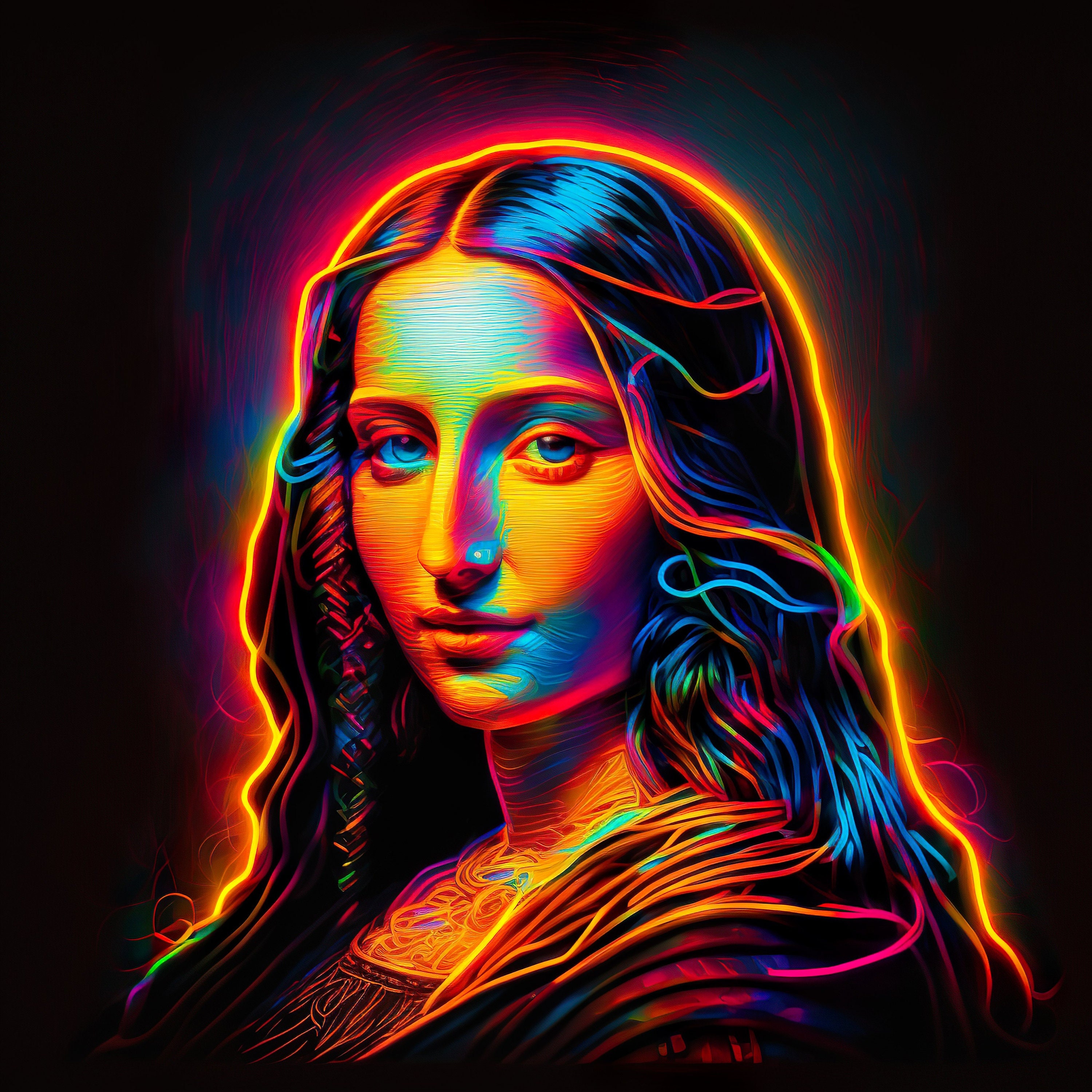 Mona Lisa Digital Neon Art - Etsy