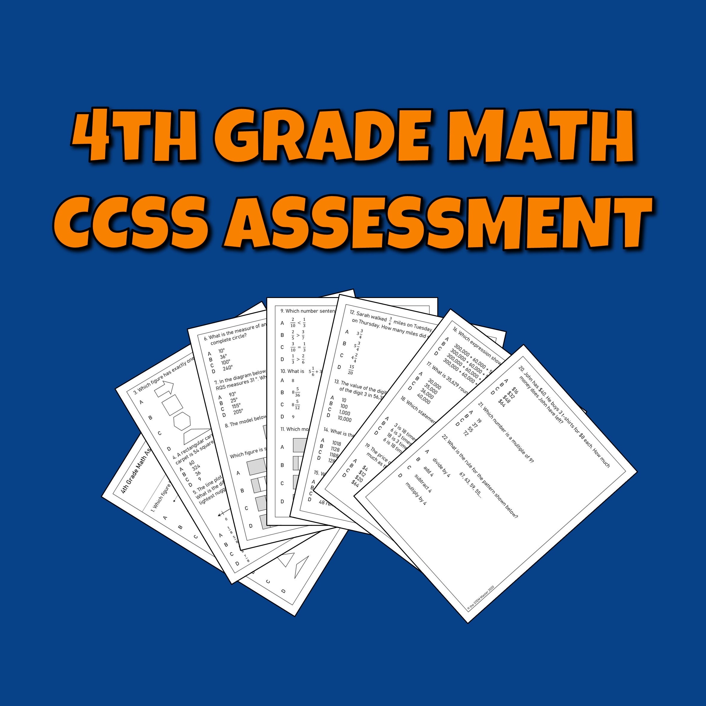 Fourth Grade Math Common Core Assessment Printable Practice Test - Etsy