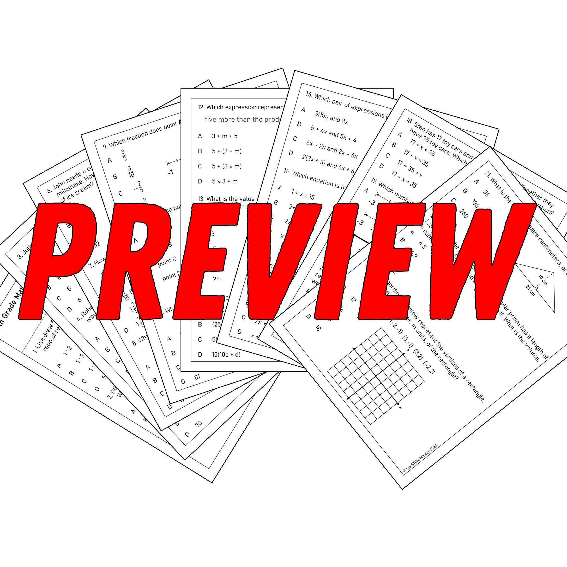 Sixth Grade Math Common Core Assessment Printable Practice Test - Etsy