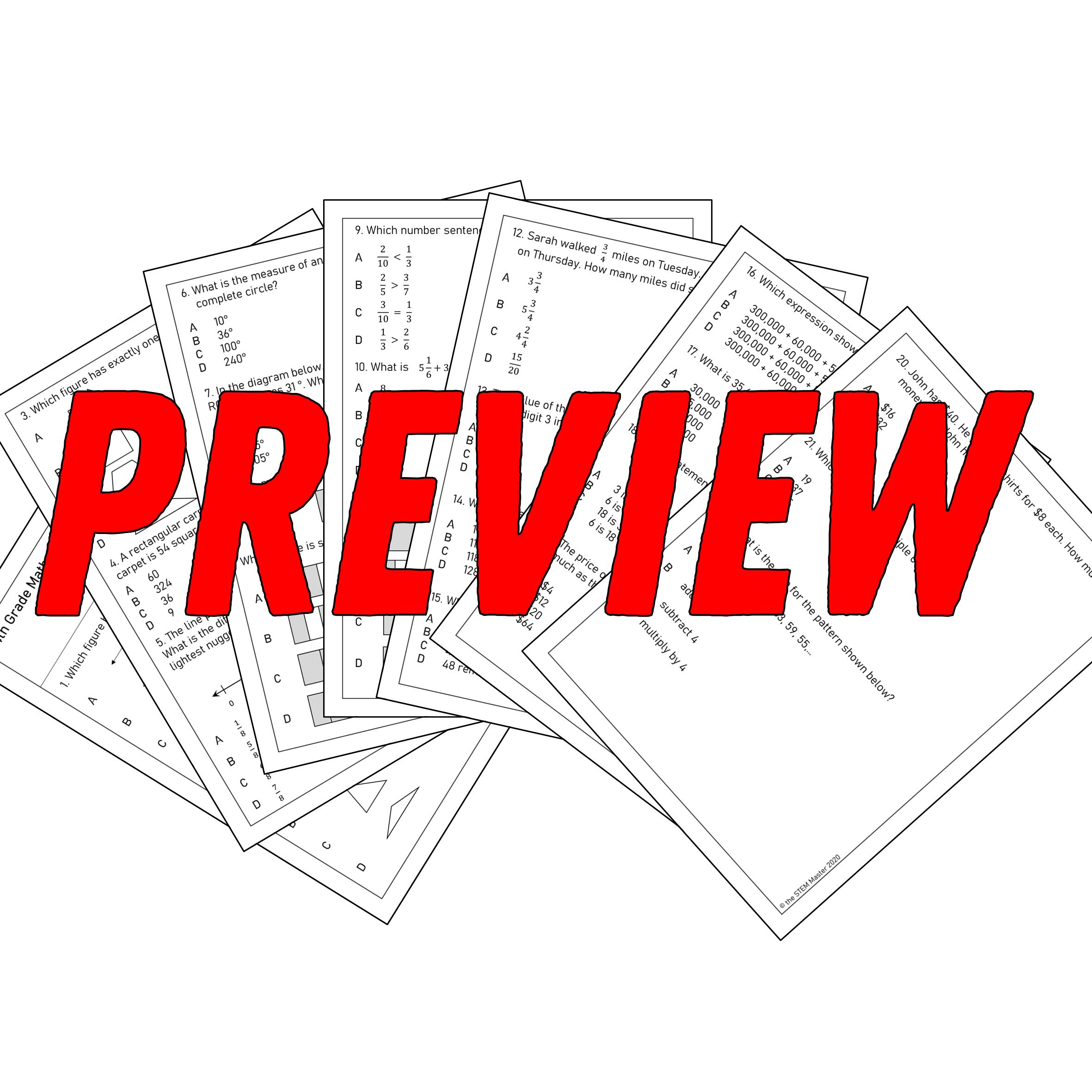 Fourth Grade Math Common Core Assessment Printable Practice Test - Etsy