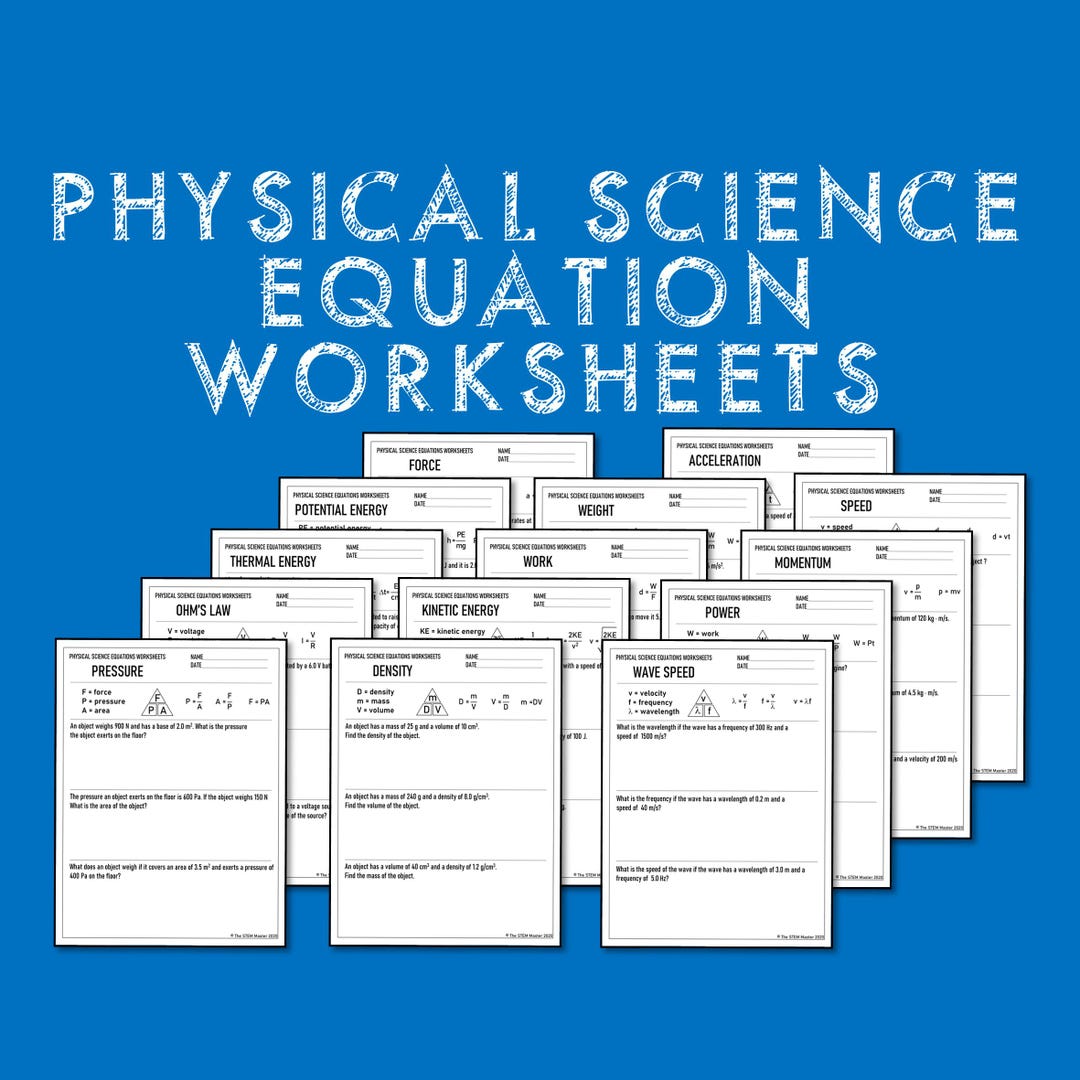 Physical Science Equation Printable Practice Worksheets - Etsy