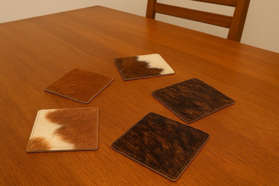Cowhide Coasters Set – Square Hair-on Leather, Natural Shades - Etsy
