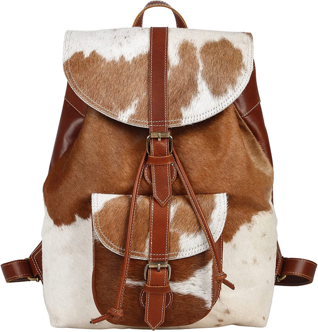 Cowhide Leather Backpack Cowhide Backpack Rucksack Purse Bag for Travel ...