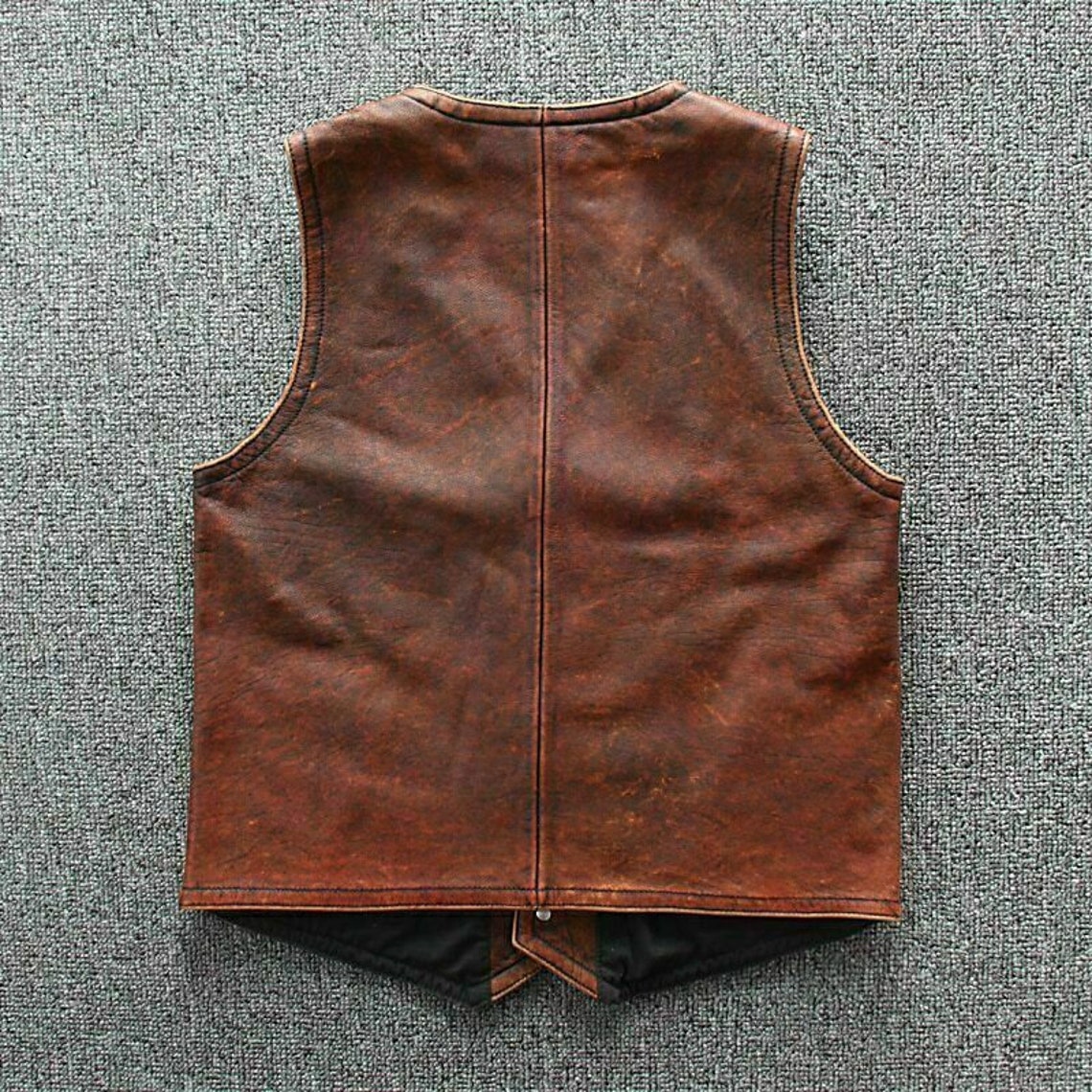 Men's Leather Biker Jacket Distressed Leather Vest - Etsy