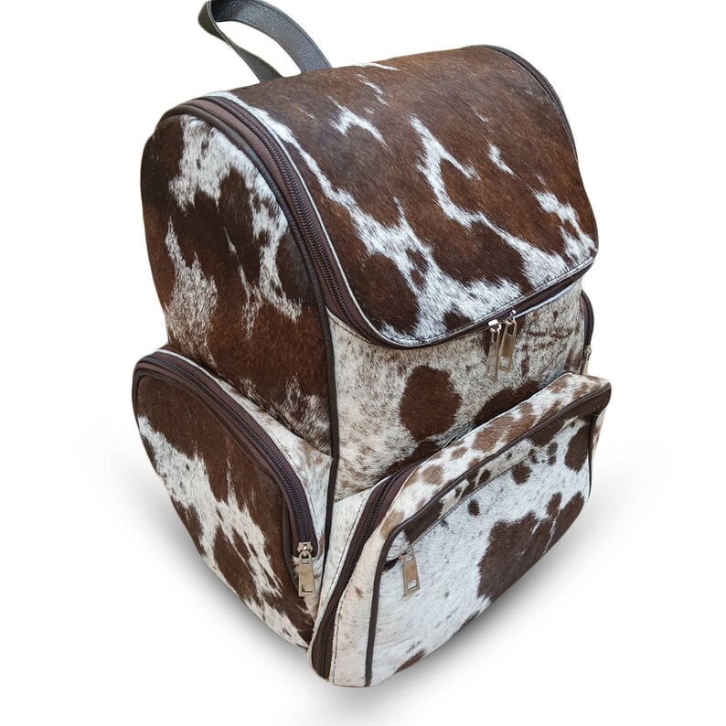 Cowhide Backpack Bag Leather Diaper Bags | Tricolor Cow Hide Rucksack ...