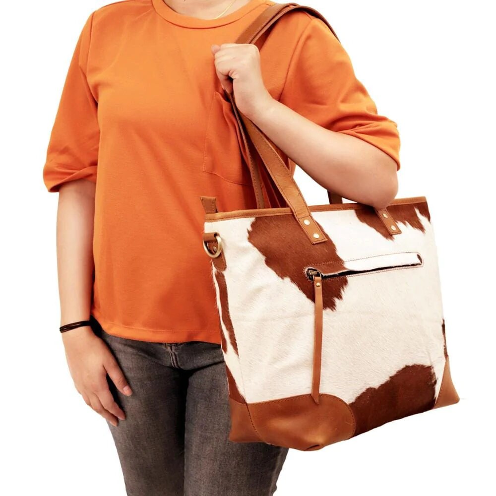 Real Cowhide Tote Bag Black White Cowhide Hair on Western Women Tote ...