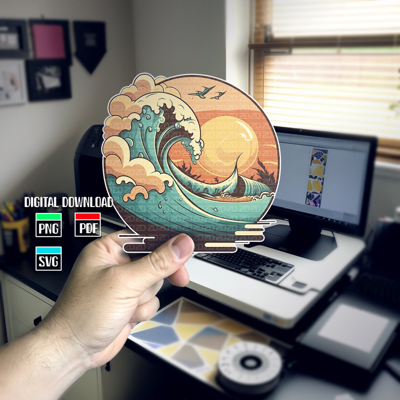 Surf's Up Hawaiian Sunset Waves SVG PNG and - Etsy