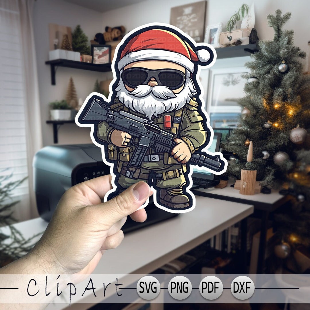 Tactical Santa Svg, Xmas Clipart, Christmas Png, Happy Holidays Sticker ...