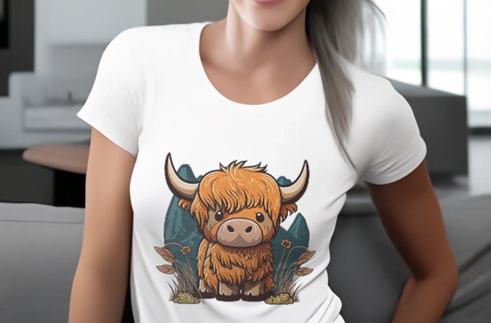 Highland Cow With Fluffy Fur Cute Highland Cow Adorable Cattle Clip Art ...