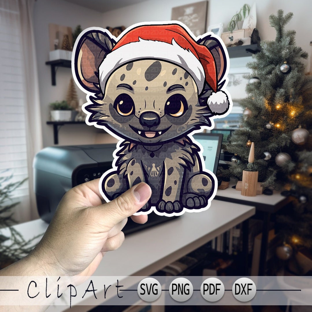 Santa Hat Hyena Clipart: Christmas Animal SVG Design (digital Download ...