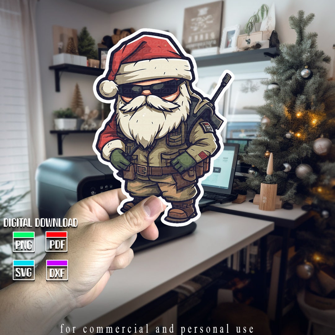 Tactical Santa Clipart: Xmas Sticker, Holiday PNG, SVG, DXF (digital ...