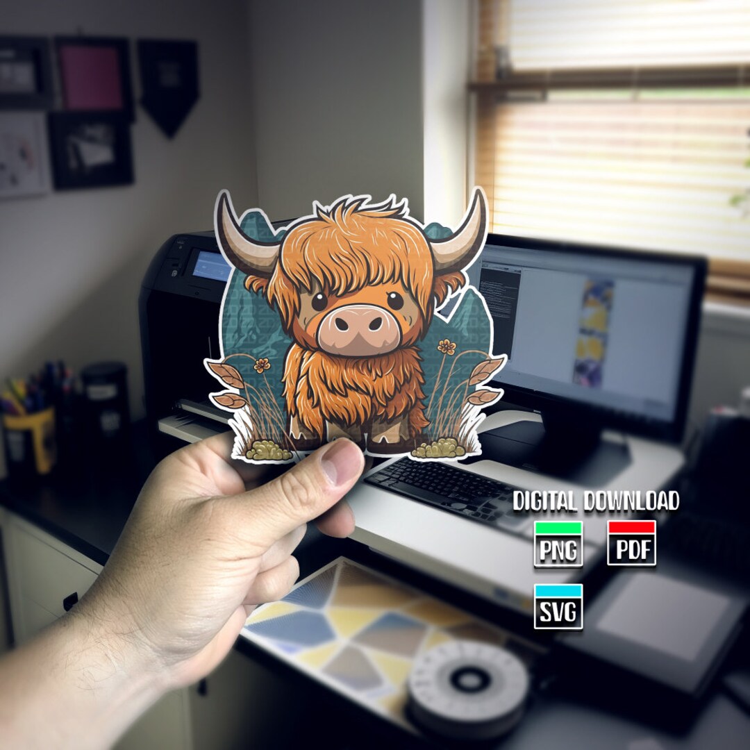 Highland Cow With Fluffy Fur Cute Highland Cow Adorable Cattle Clip Art ...