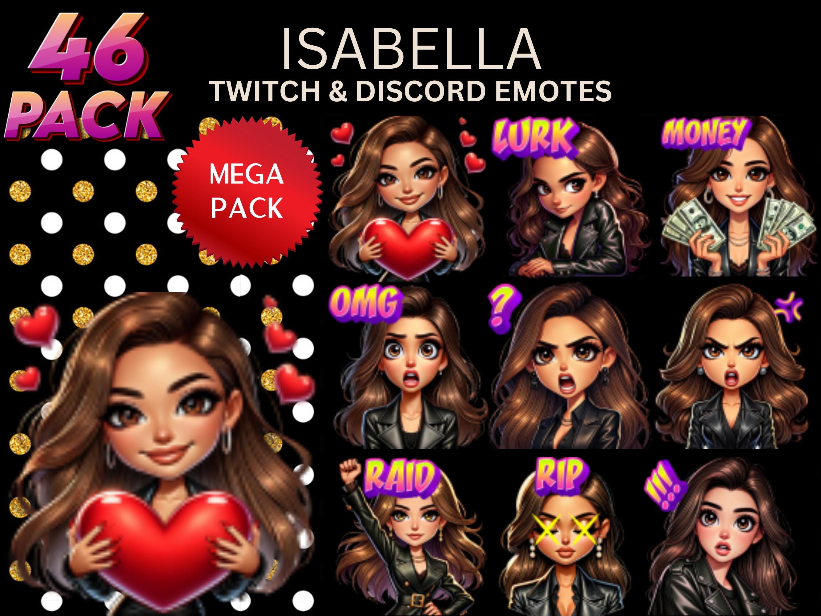 46 Twitch Female Emotes, Mega Pack, Isabella, Twitch Girl Emote, Sub ...