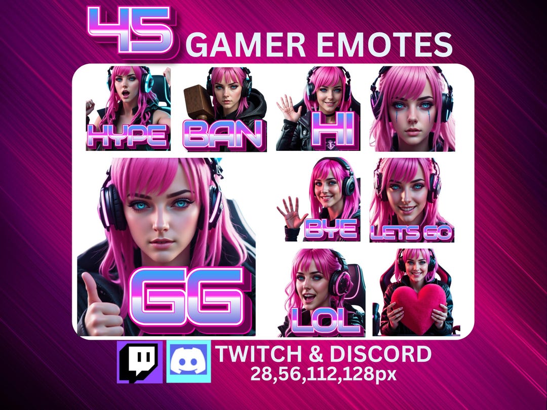 45 Female Gamer Emotes Twitch Discord Kick Sub Bit Badges Emojis Emotes ...