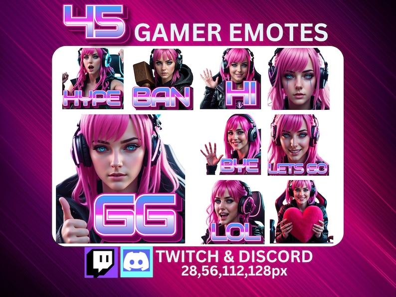 45 Female Gamer Emotes Twitch Discord Kick Sub Bit Badges Emojis Emotes ...