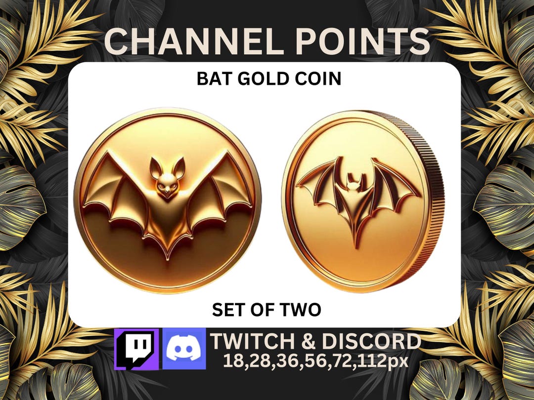 Bat Gold Coin Channel Points Twitch Discord Kick Sub Bit Badges Emotes ...