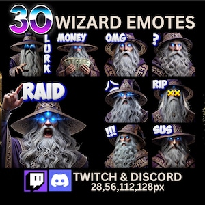 30 Wizard Emotes Twitch Discord Kick Sub Bit Badges Emojis Emotes ...