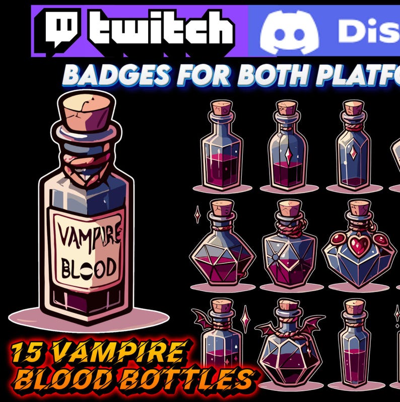 Vampire Blood Badges Twitch Discord Kick Sub Bit Badges Gothic Emotes ...