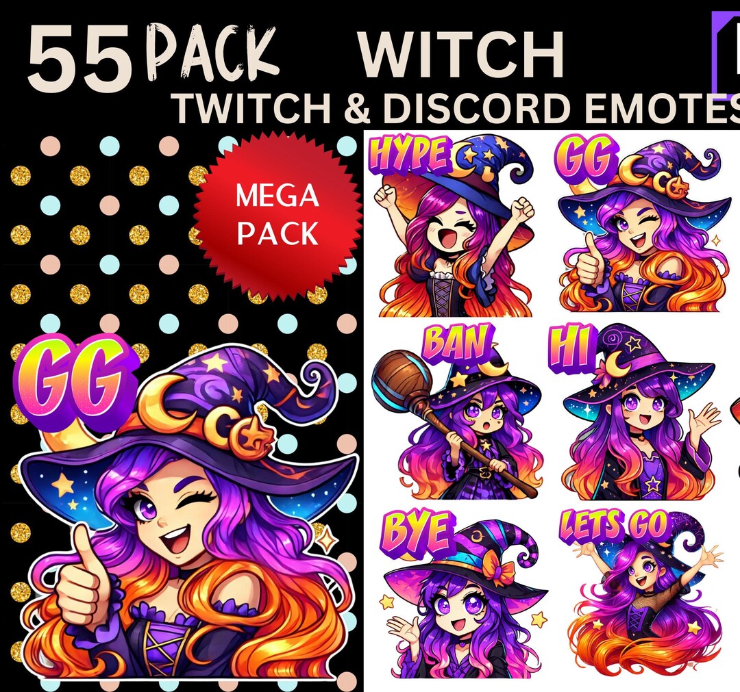 55 Witch Emotes Twitch Discord Kick Sub Bit Badges Emojis Emotes ...