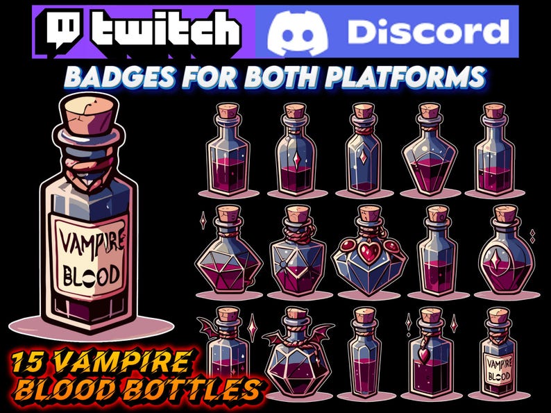 Vampire Blood Badges Twitch Discord Kick Sub Bit Badges Gothic Emotes ...