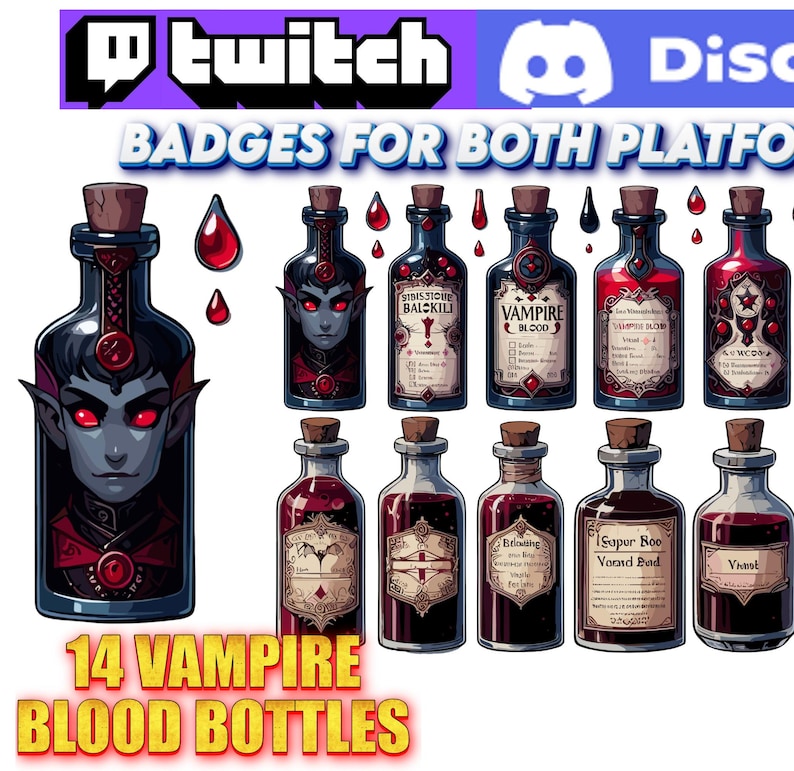 Vampire Blood Badges Twitch Discord Kick Sub Bit Badges Gothic Emotes ...