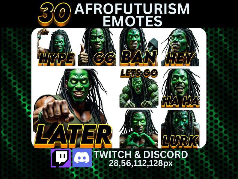 30 Black Man Emotes Afrofuturism Twitch Discord Kick Sub Bit Badges ...