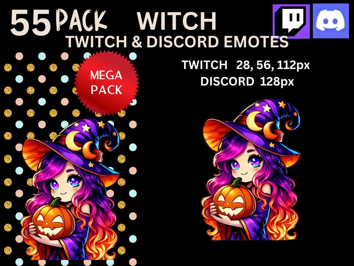 55 Witch Emotes Twitch Discord Kick Sub Bit Badges Emojis Emotes ...