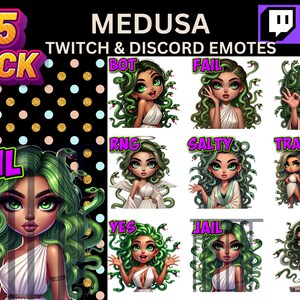 75 Medusa Female Emotes Girl Emote Twitch Discord Kick Sub Bit Badges ...