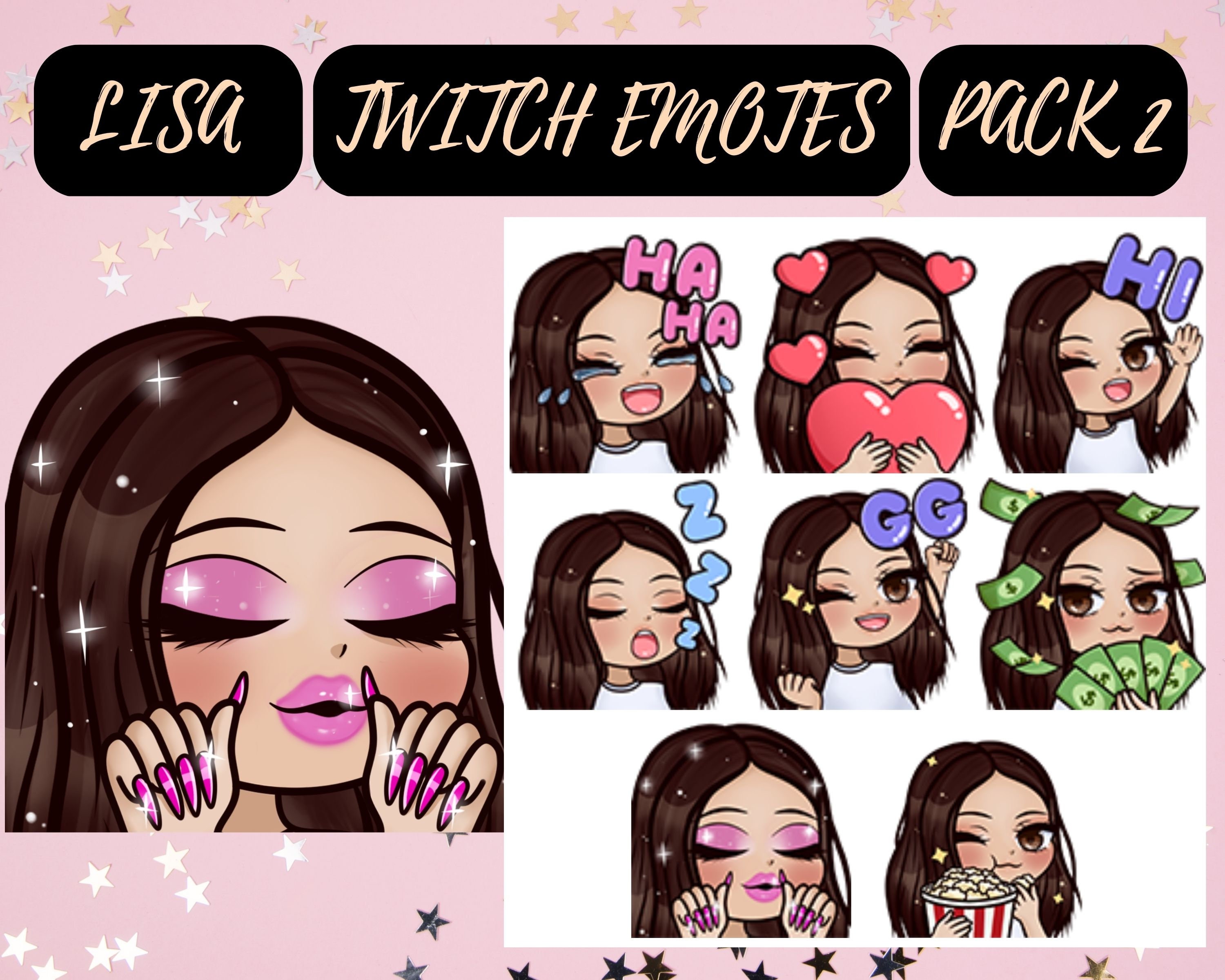 16 Twitch Female Emotes, Mega Pack, Lisa-brown Hair Brown Eyes Pale ...