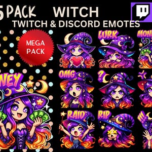 55 Witch Emotes Twitch Discord Kick Sub Bit Badges Emojis Emotes ...