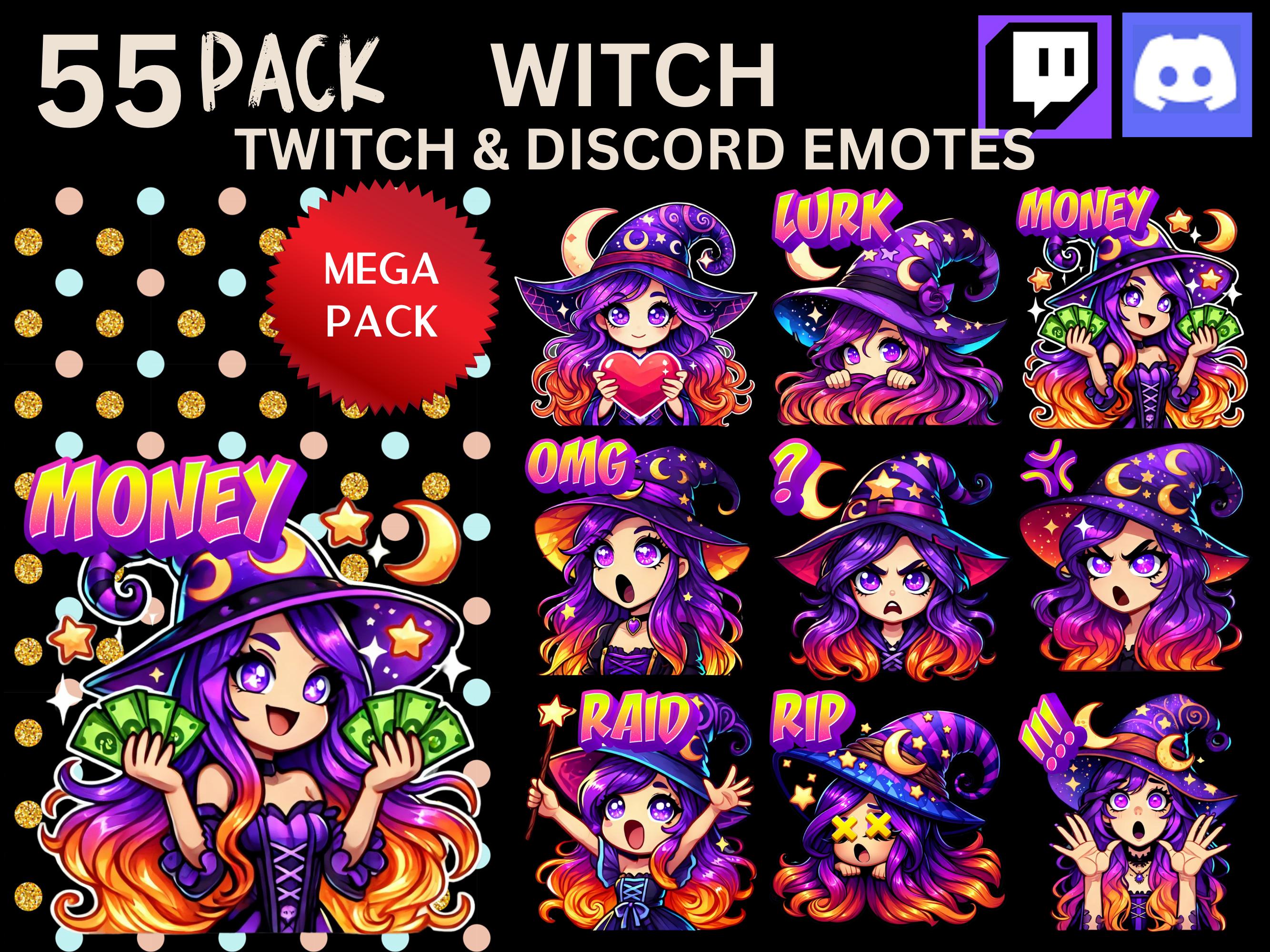 55 Witch Emotes Twitch Discord Kick Sub Bit Badges Emojis Emotes ...