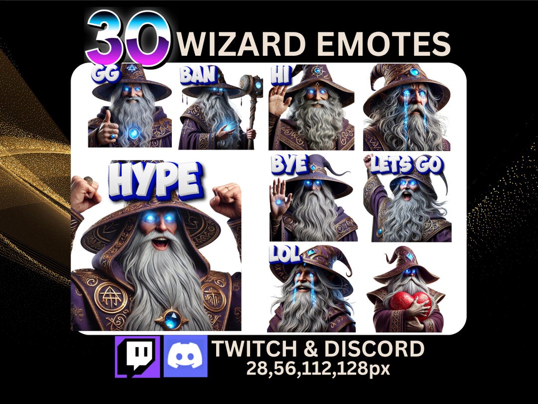 30 Wizard Emotes Twitch Discord Kick Sub Bit Badges Emojis Emotes ...